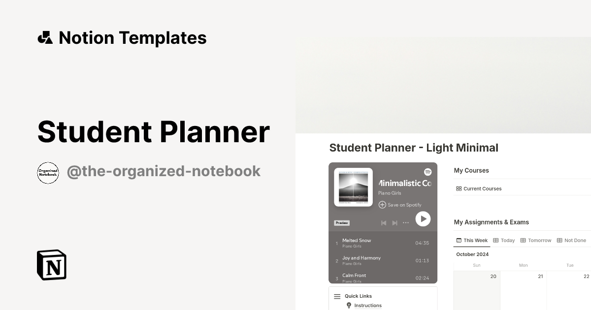 Student Planner Template by The Organized Notebook | Notion Marketplace