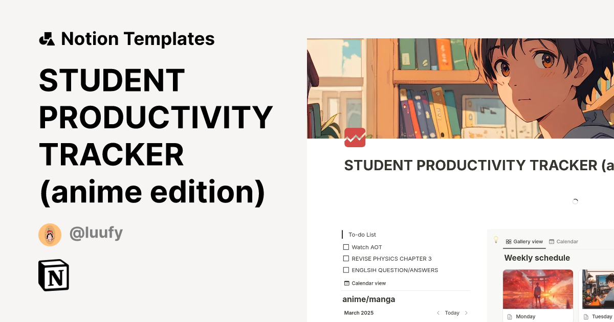 STUDENT PRODUCTIVITY TRACKER (anime edition) Template by luufy | Notion ...