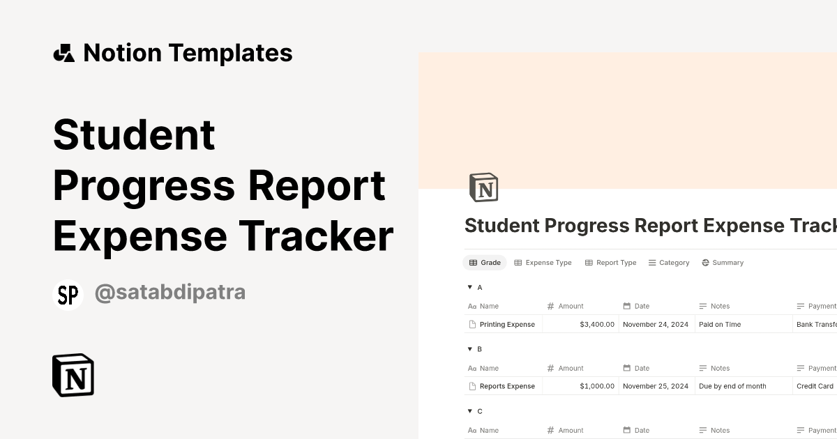 Student Progress Report Expense Tracker Template by Satabdi Patra ...