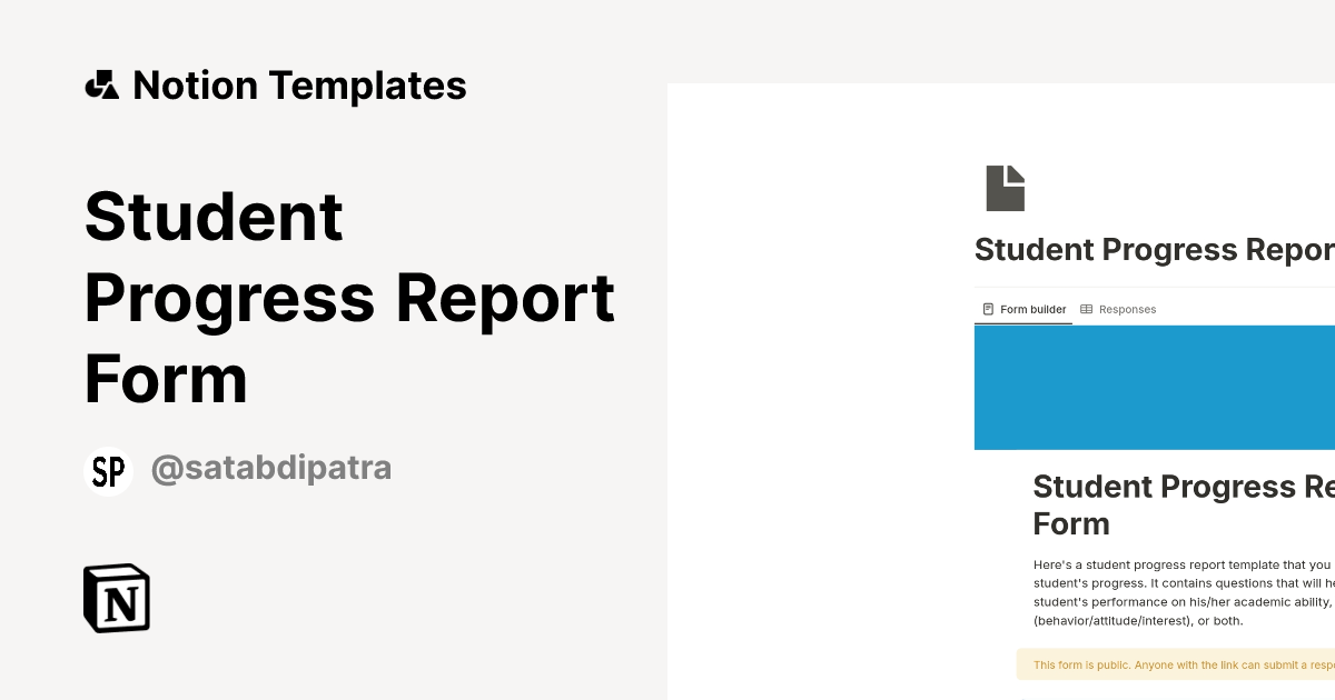 Student Progress Report Form Template | Notion Marketplace
