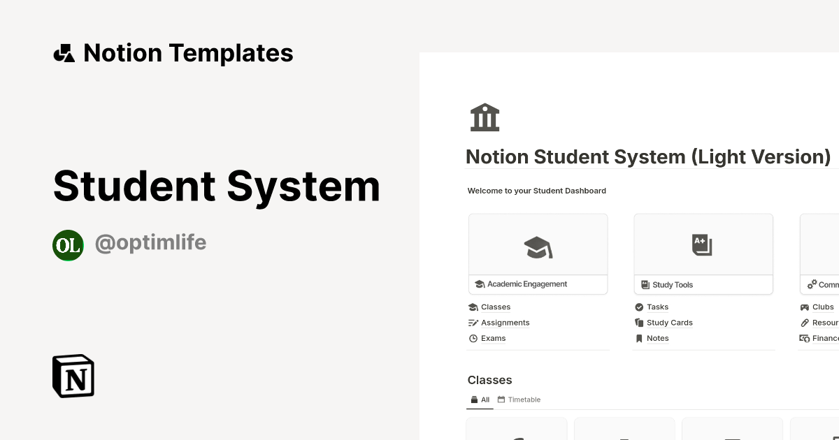 Student System Template by Optim Life | Notion Marketplace