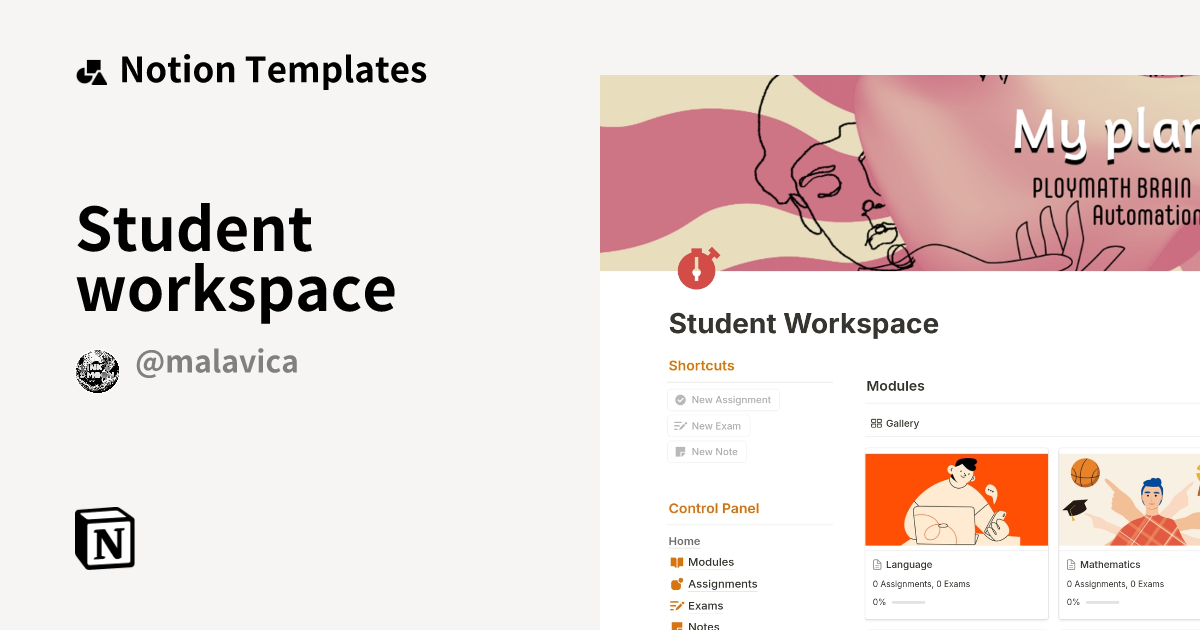 Student workspace Template by Malavica | Notion Marketplace