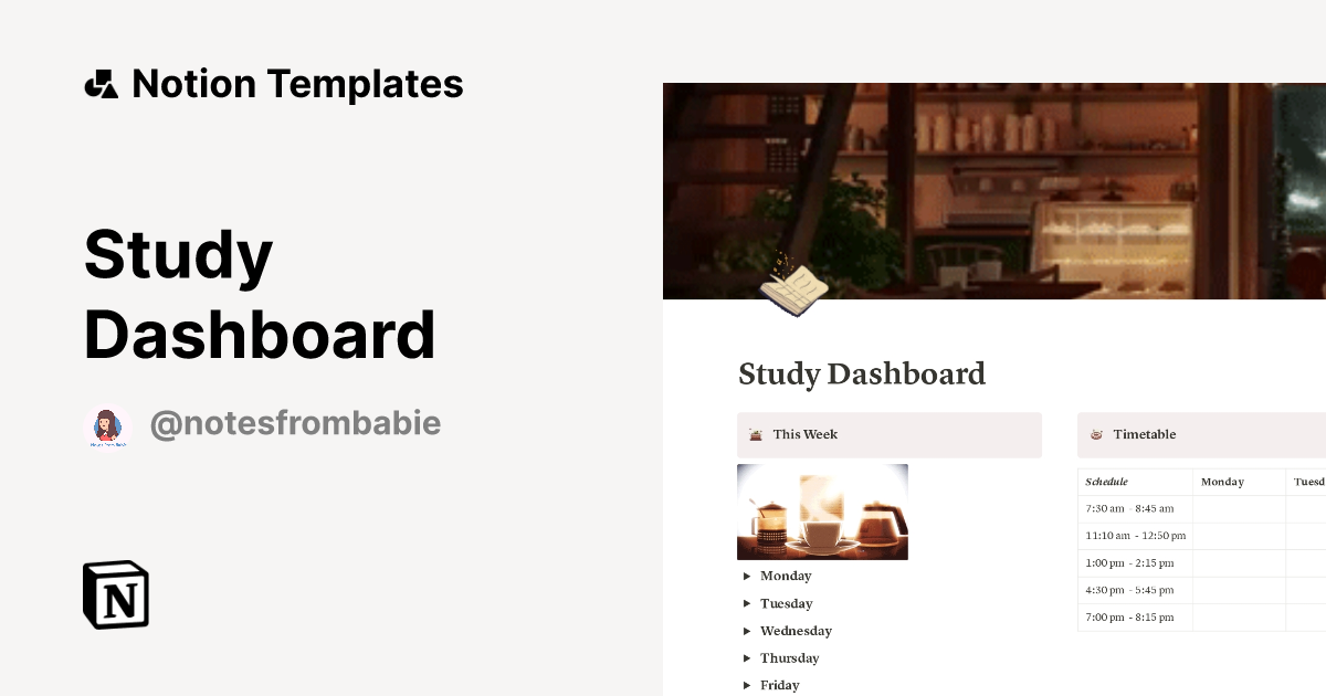 Study Dashboard Template | Notion Marketplace