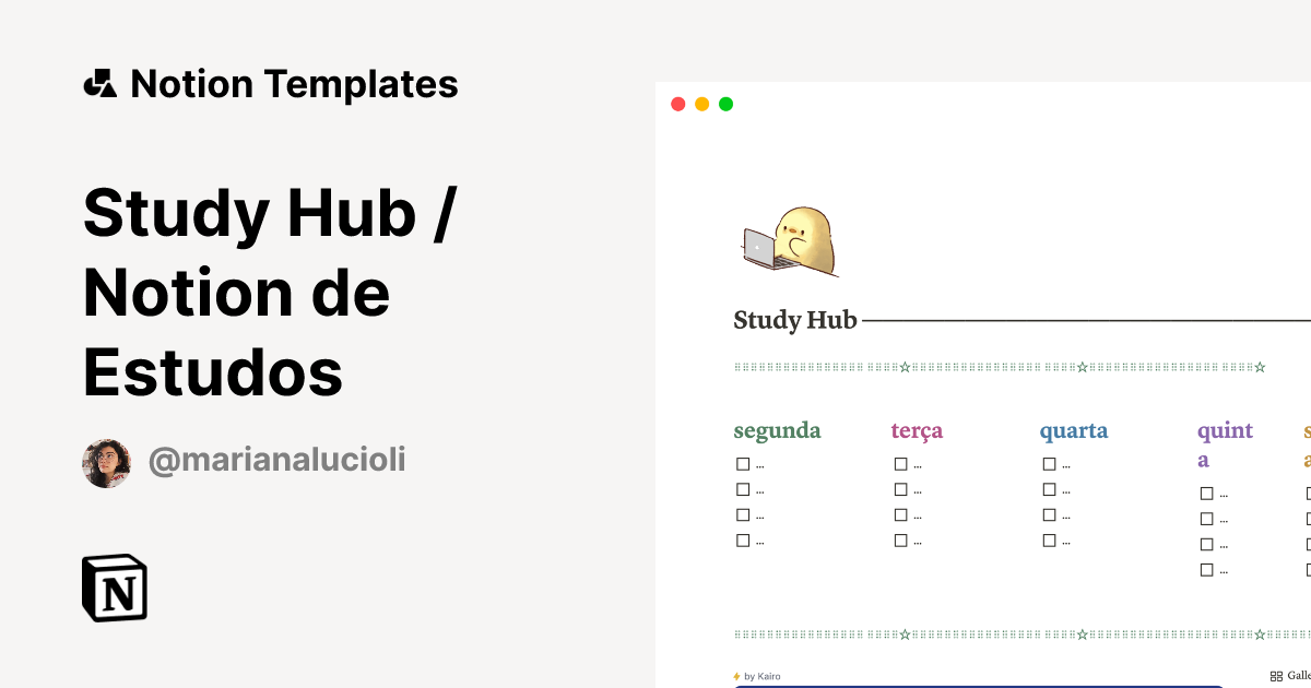 Study Hub / Notion de Estudos Template by Mari Lucioli | Notion Marketplace