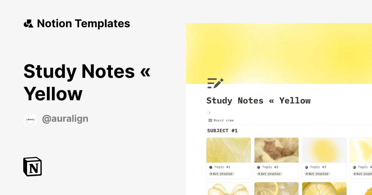 Study Notes « Yellow Template by Auralign Templates | Notion Marketplace