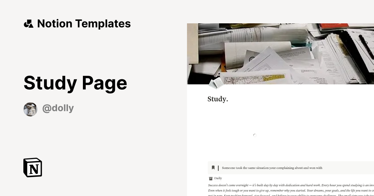 Study Page Template by Dolly | Notion Marketplace