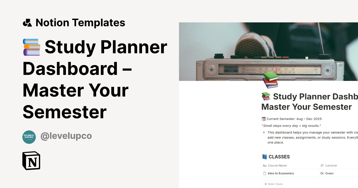 📚 Study Planner Dashboard – Master Your Semester Template | Notion Marketplace