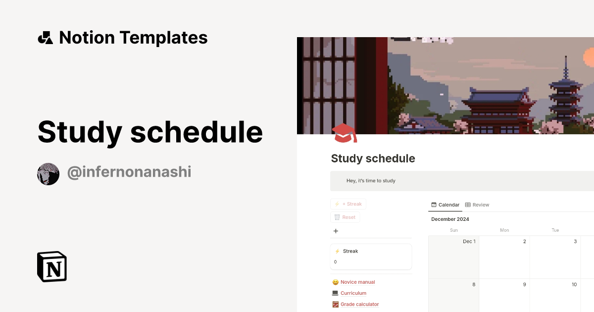Study schedule Template by Nanashi Inferno | Notion Marketplace
