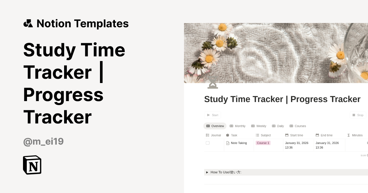 Study Time Tracker | Progress Tracker Template by Meika | Notion ...