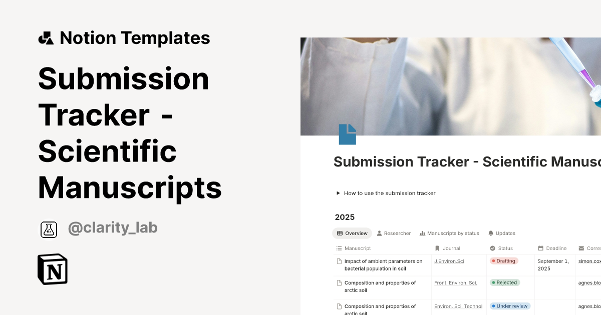 Submission Tracker - Scientific Manuscripts Template | Notion Marketplace