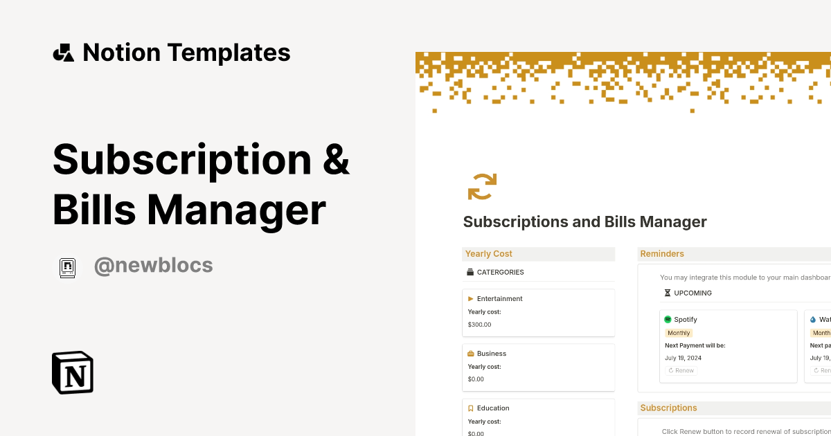 Subscription & Bills Manager Template | Notion Marketplace