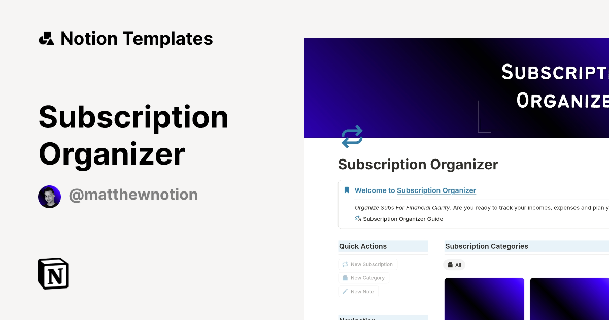 Subscription Organizer Template | Notion Marketplace