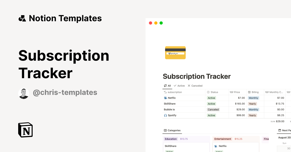 Subscription Tracker Template | Notion Marketplace
