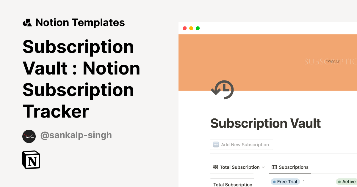 Subscription Vault : Notion Subscription Tracker Template by Sankalp Singh | Notion Marketplace