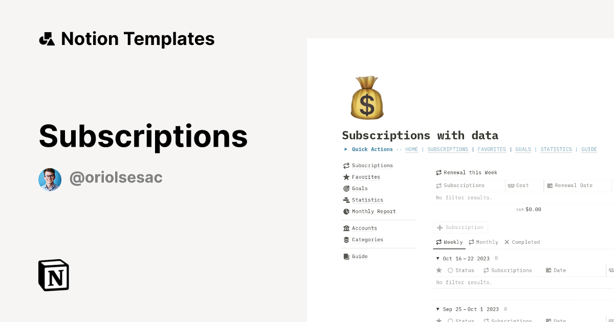 Subscriptions Template | Notion Marketplace
