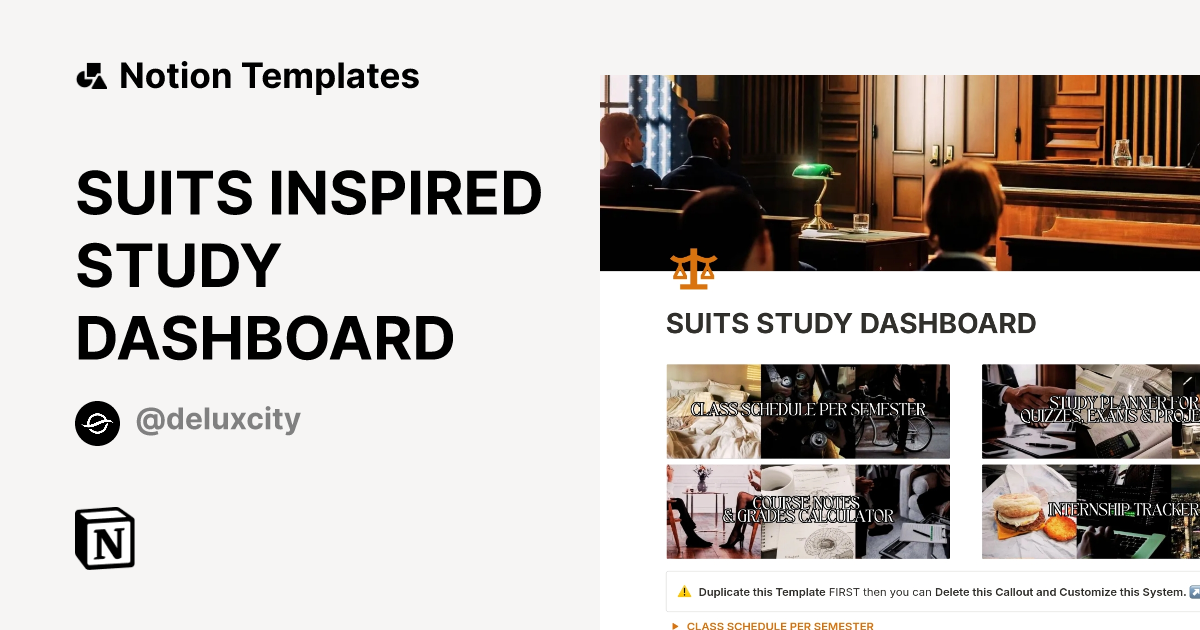 SUITS INSPIRED STUDY DASHBOARD Template | Notion Marketplace