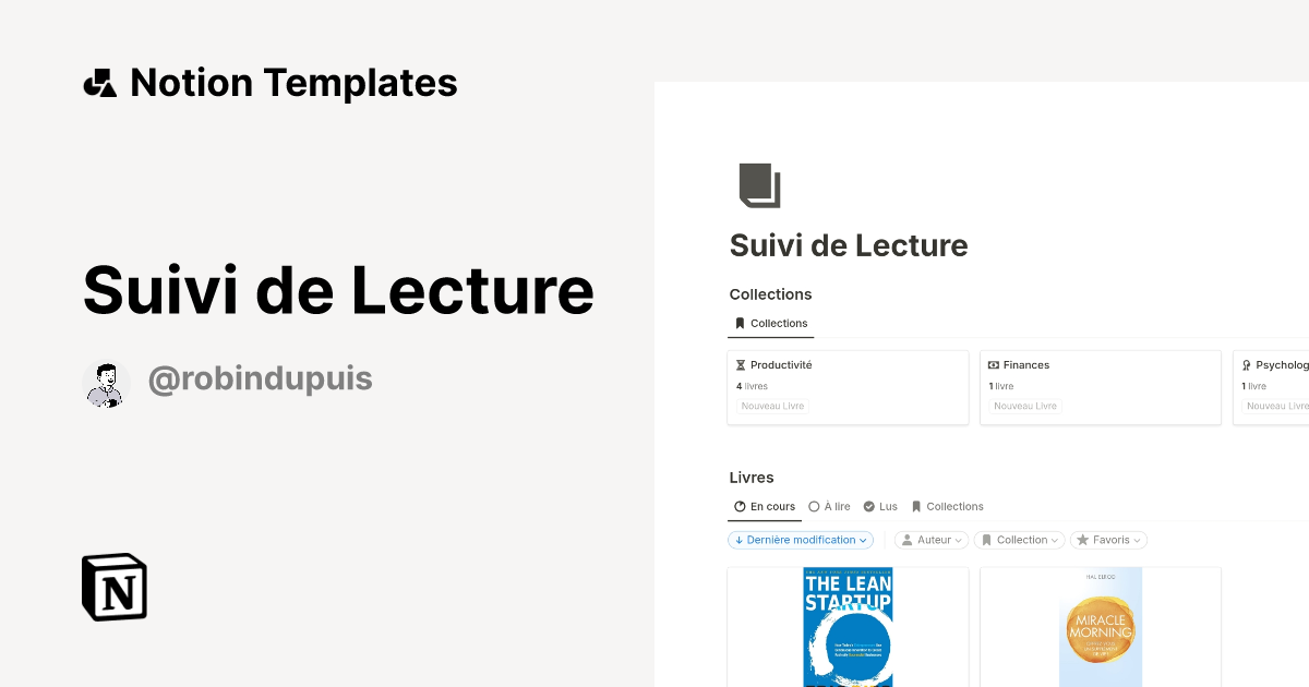 Suivi de Lecture Template by Robin Dupuis | Notion Marketplace