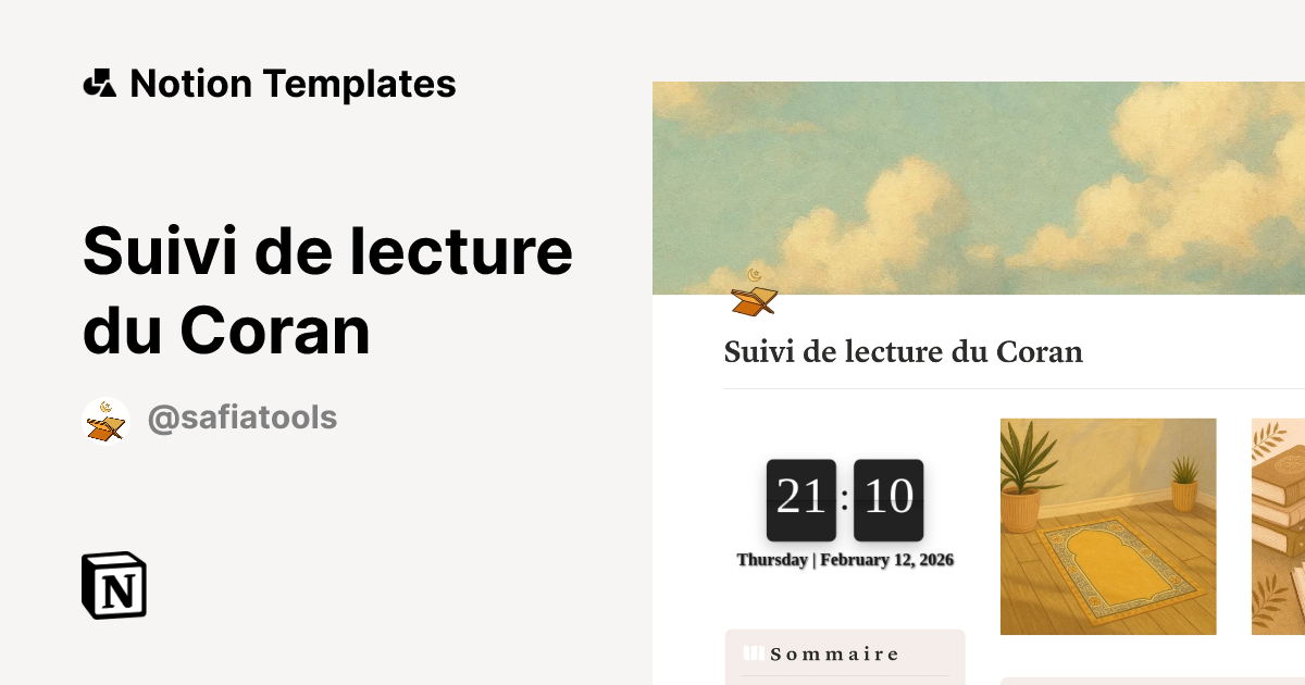 Suivi de lecture du Coran Template | Notion Marketplace