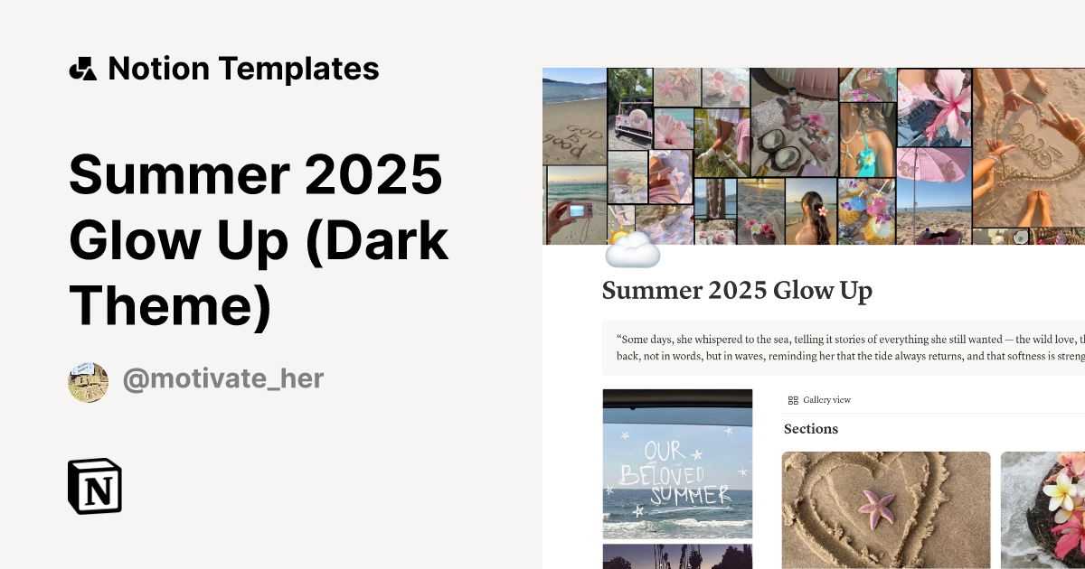 Summer 2025 Glow Up (Dark Theme) Template | Notion Marketplace