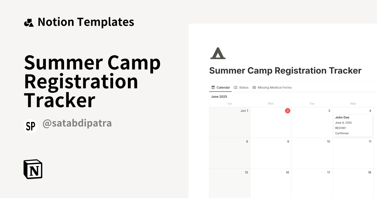 Summer Camp Registration Tracker Template by Satabdi Patra | Notion ...