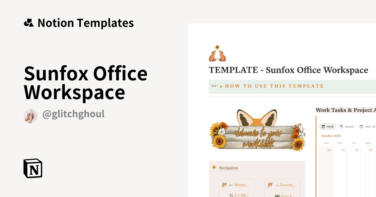 Sunfox Office Workspace Template by Glitch Ghoul | Notion Marketplace