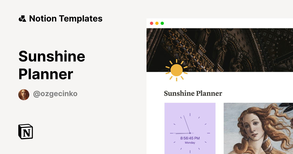 Sunshine Planner Template by Özge Çinko | Notion Marketplace