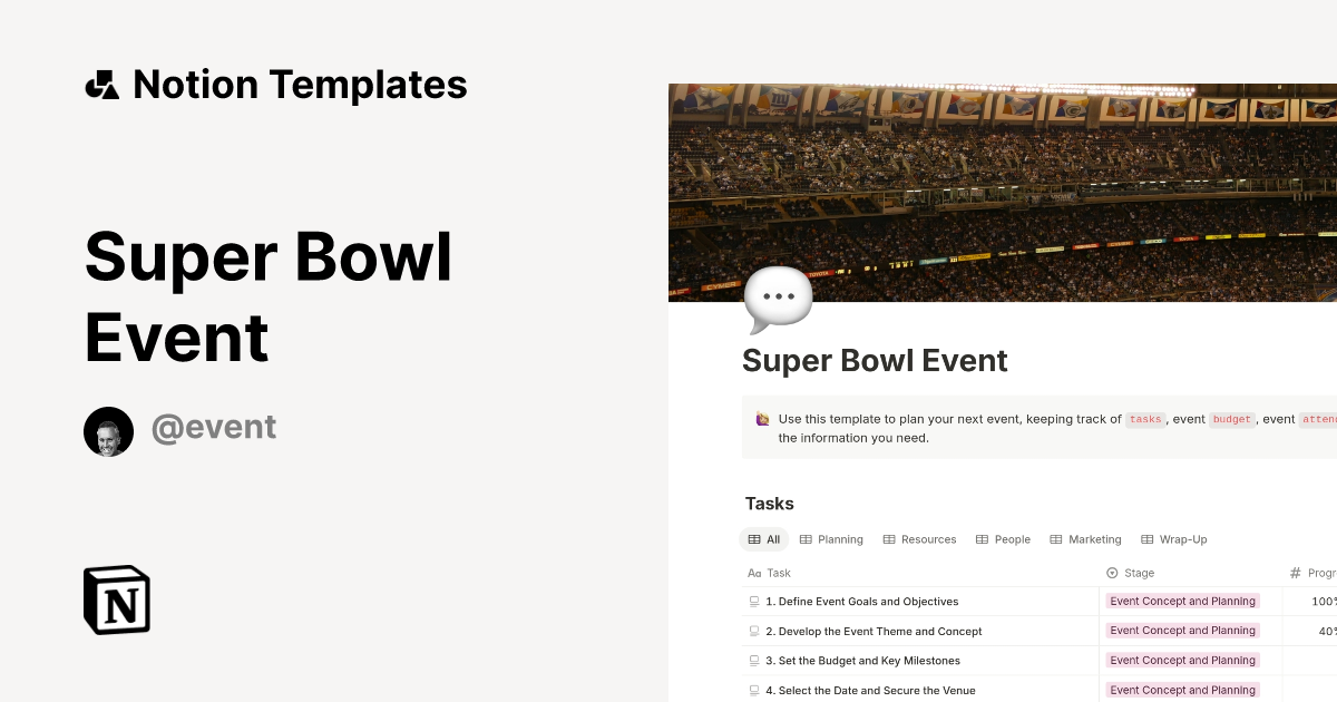 Super Bowl Event Template | Notion Marketplace