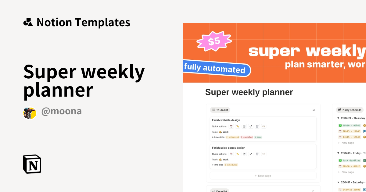 Super weekly planner Template | Notion Marketplace