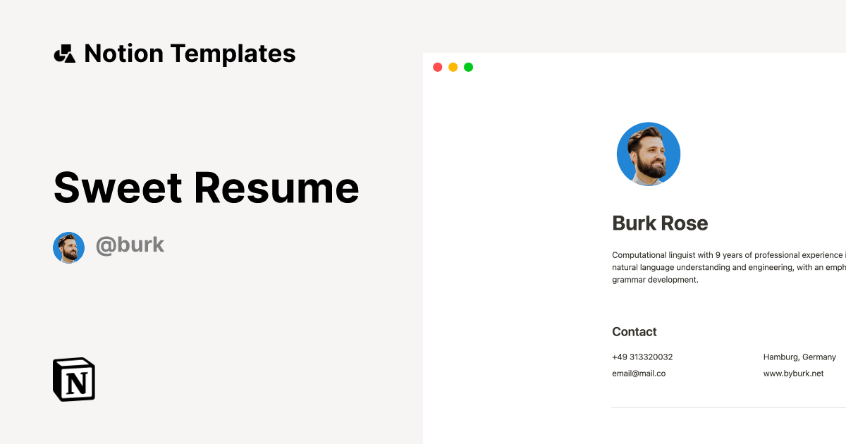 Sweet Resume Template by Burk | Notion Marketplace