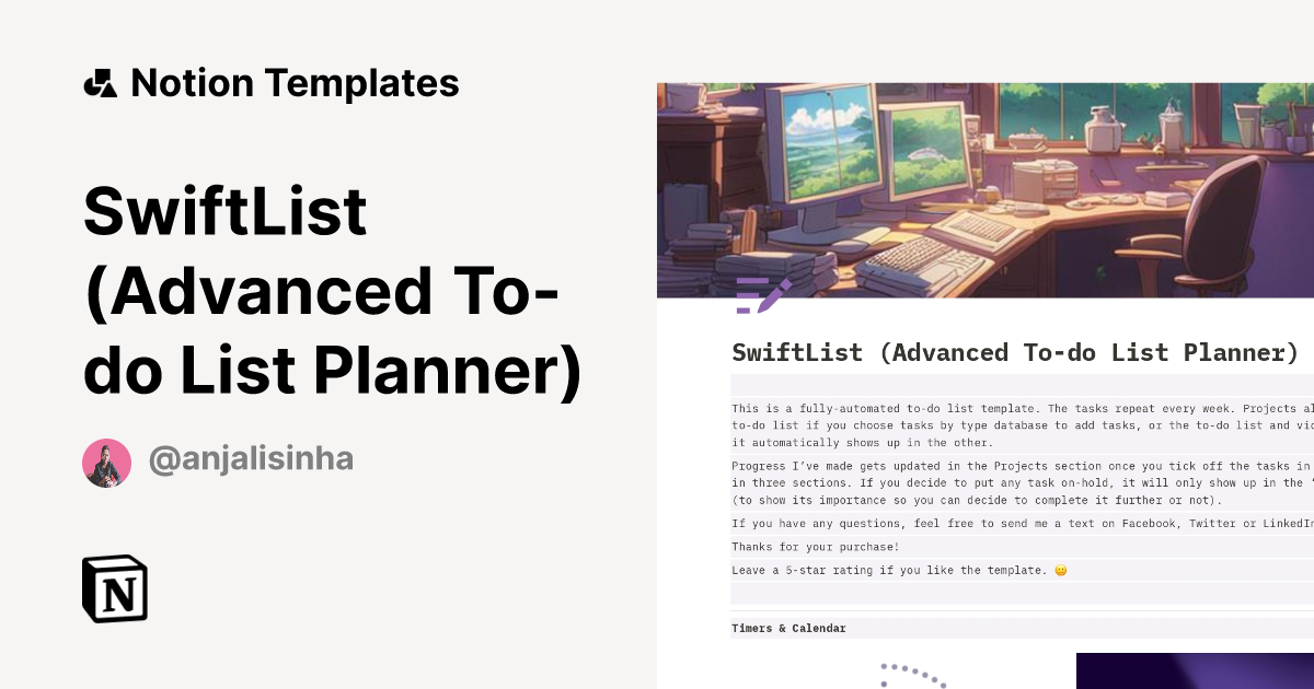 SwiftList (Advanced To-do List Planner) Template by Anjali Sinha ...