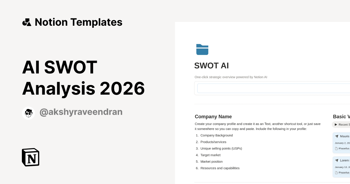 AI SWOT Analysis 2026 Template | Notion Marketplace
