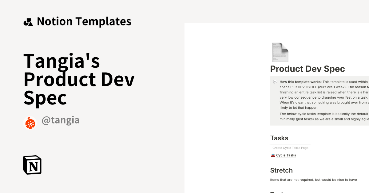 Tangia's Product Dev Spec Template | Notion Marketplace