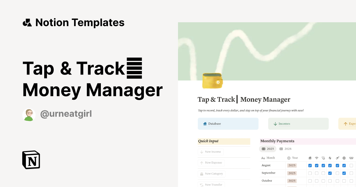 Tap & Track┃ Money Manager Template | Notion Marketplace