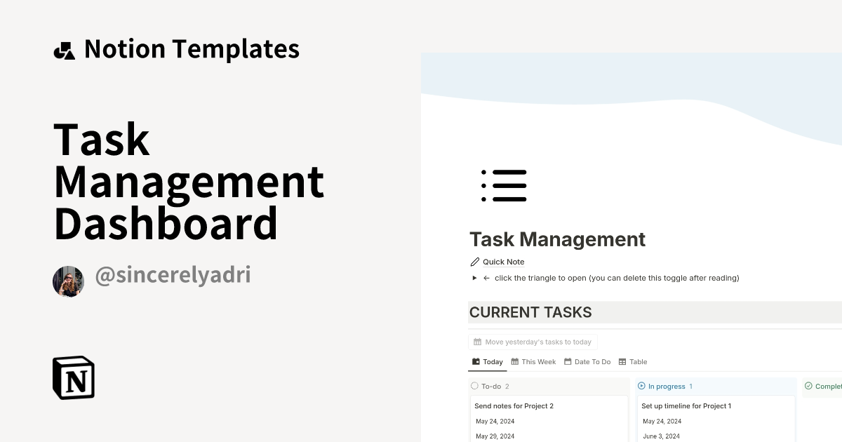 Task Management Dashboard Template | Notion Marketplace