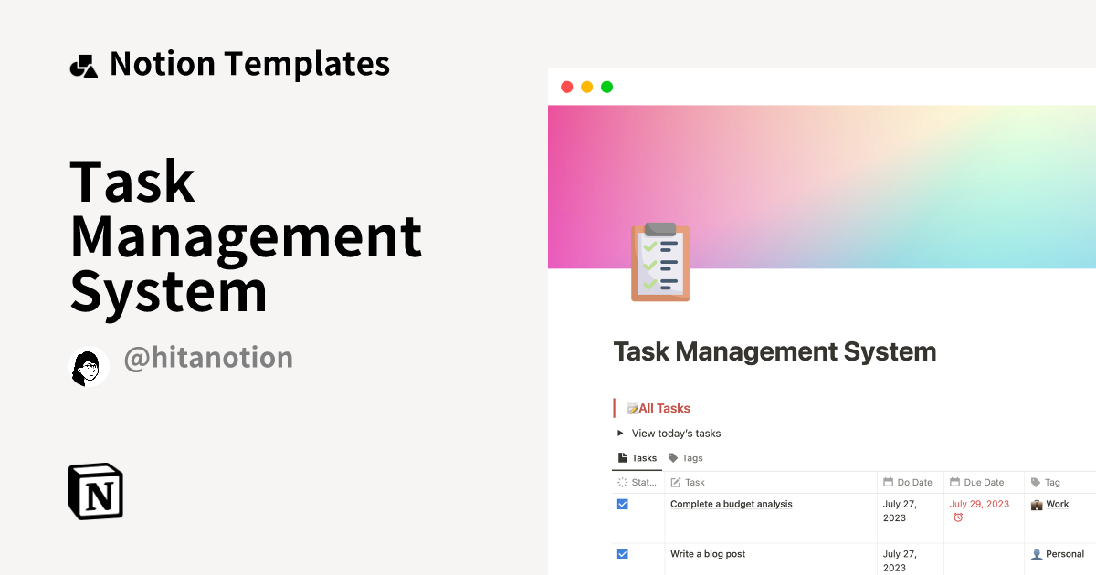 Task Management System Template | Notion Marketplace