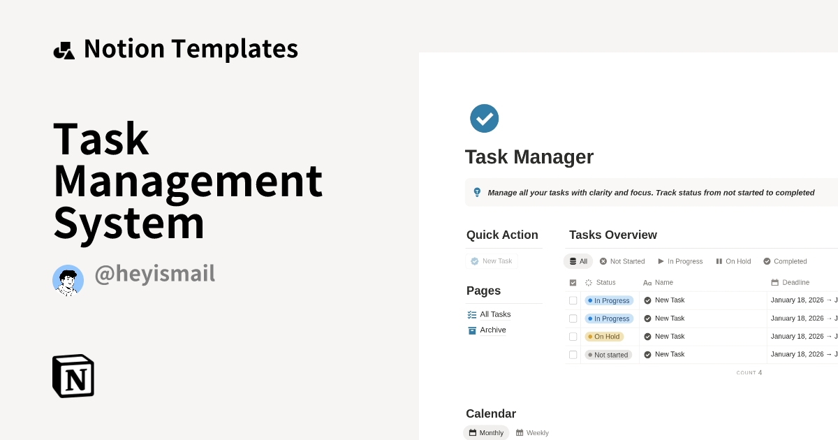 Task Management System Template | Notion Marketplace