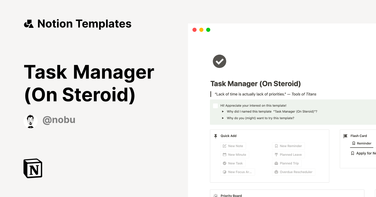 Task Manager (On Steroid) Template by Nobu | Notion Marketplace