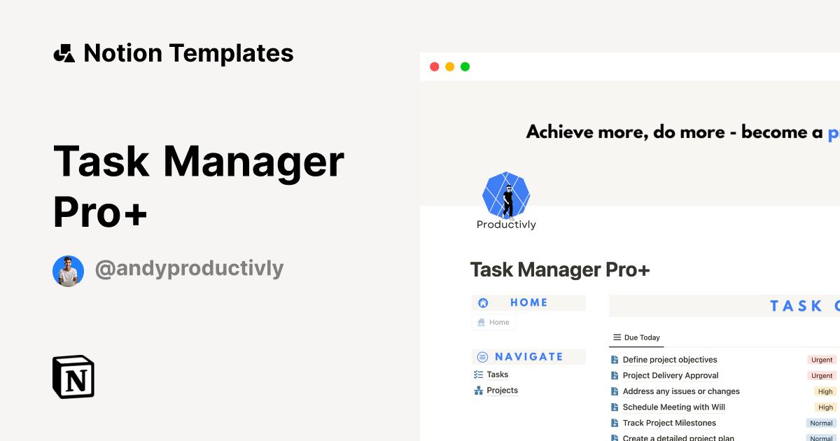 Task Manager Pro+ Template | Notion Marketplace