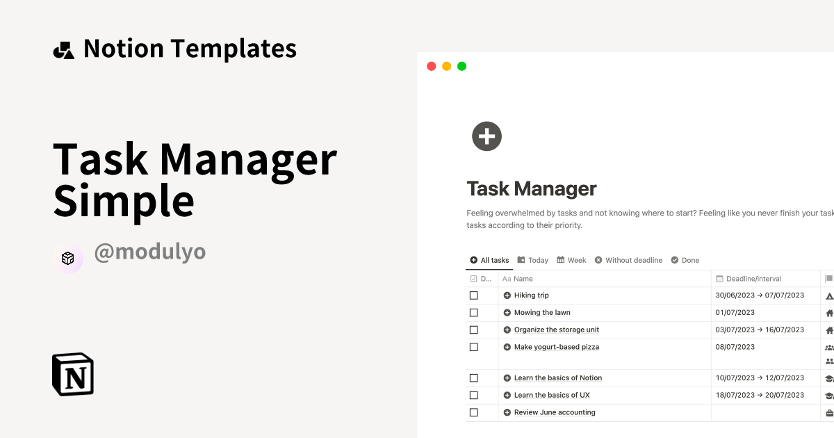 Task Manager Simple Template by Modulyo | Notion Marketplace