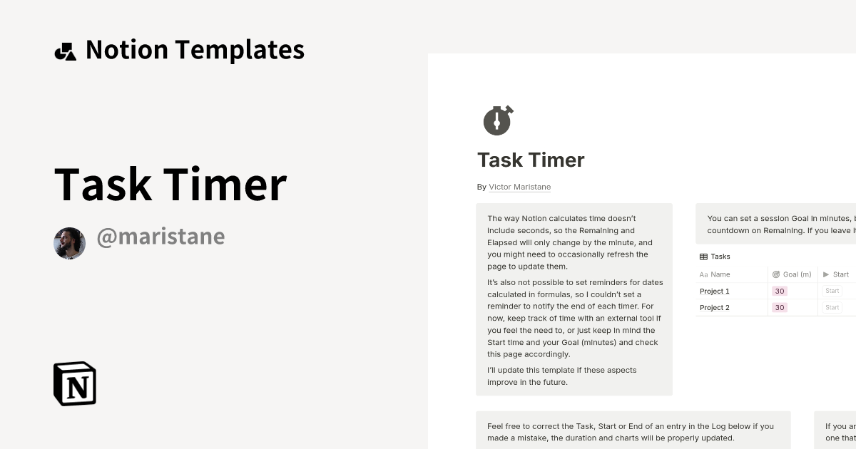 Task Timer Template by Victor Maristane | Notion Marketplace