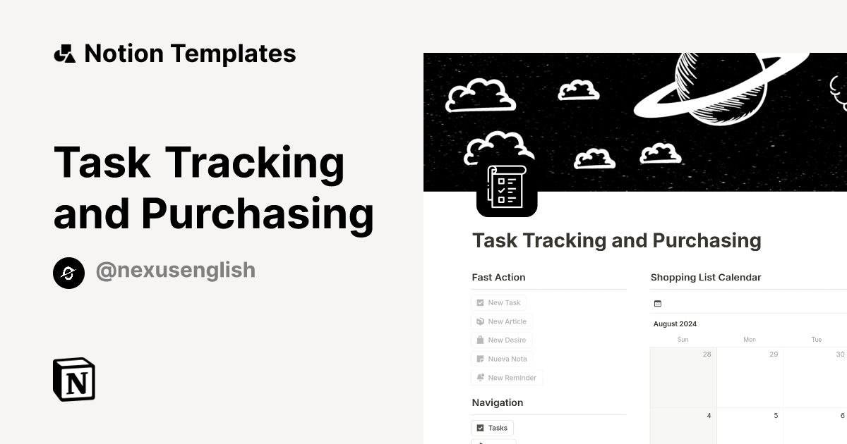Task Tracking and Purchasing Template | Notion Marketplace