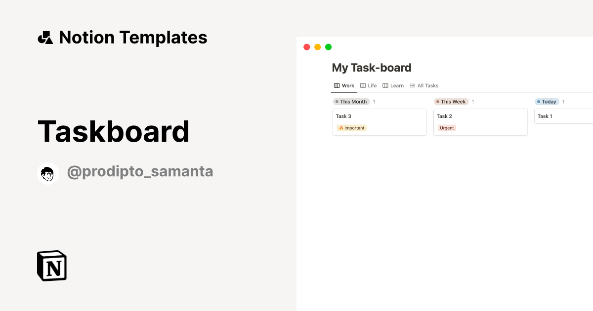 Taskboard Template by Prodipto Samanta | Notion Marketplace