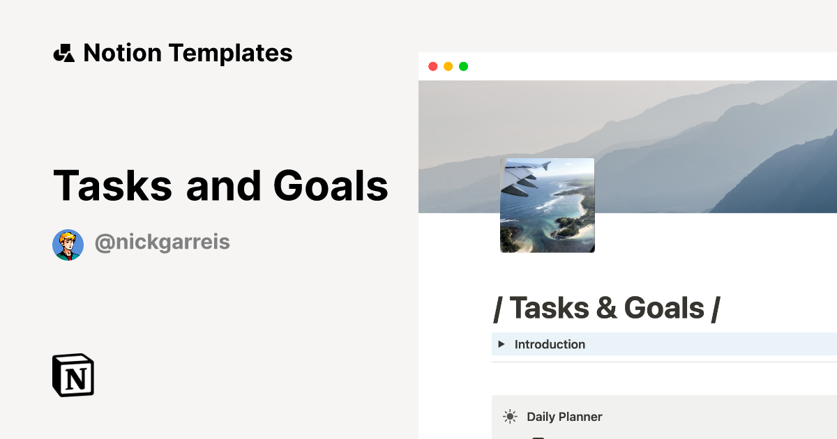 Tasks and Goals Template by Nick Garreis | Notion Marketplace
