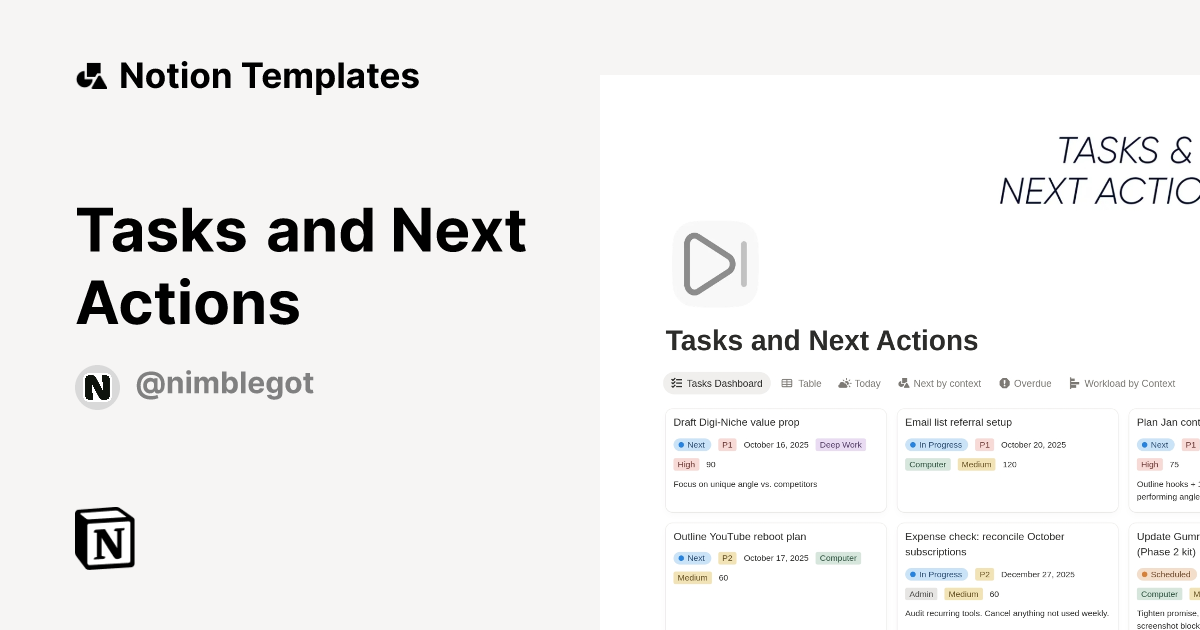 Tasks and Next Actions Template | Notion Marketplace