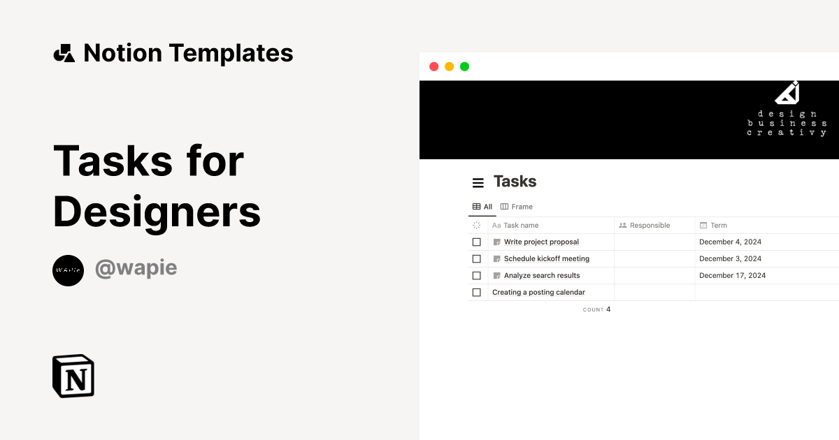Tasks for Designers Template by Studio Wapie | Notion Marketplace