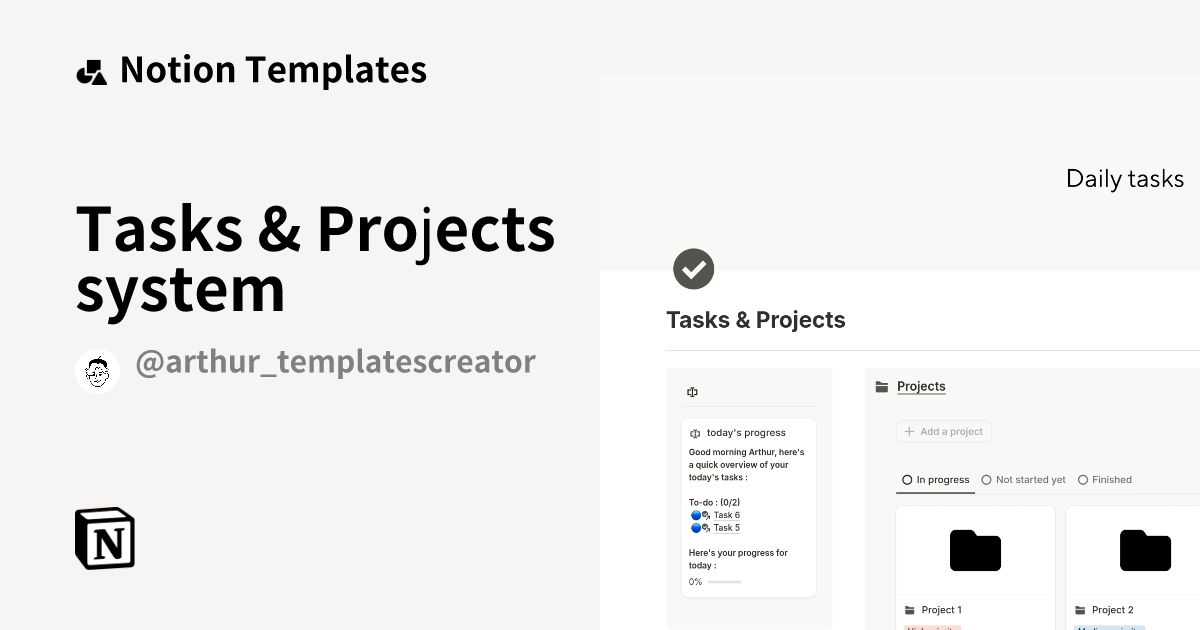 Tasks & Projects system Template by Arthur | Notion Marketplace