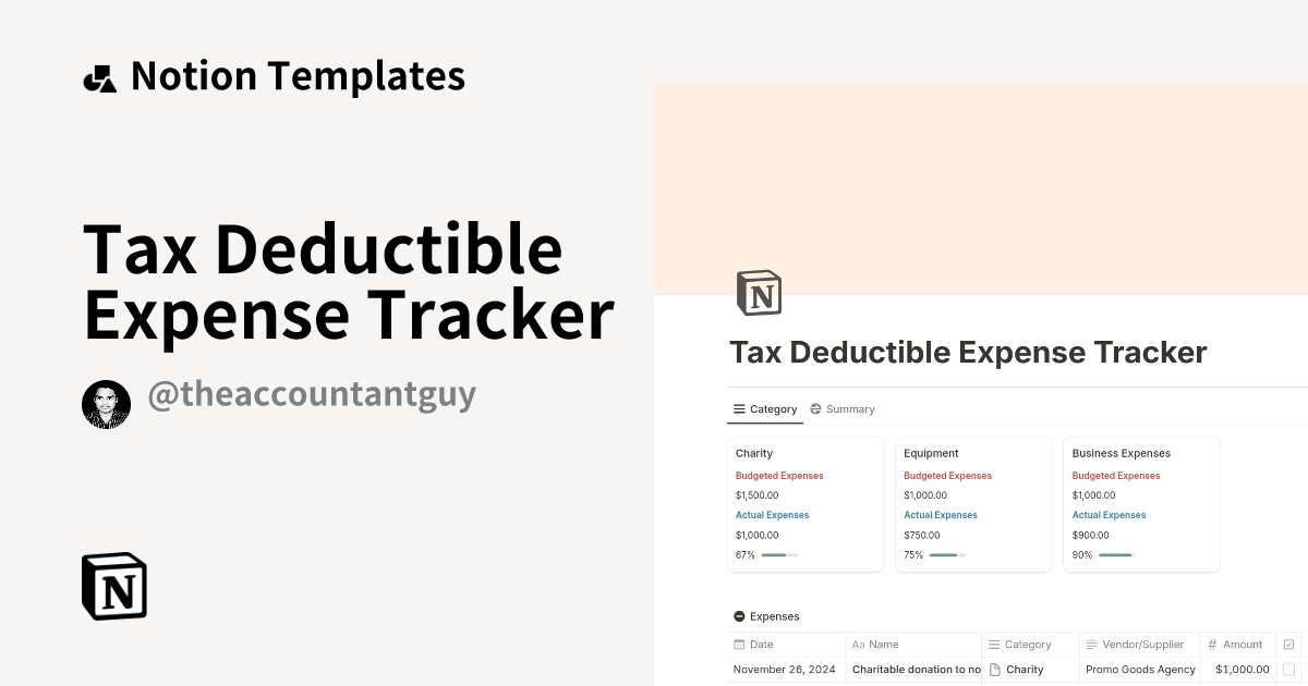 Tax Deductible Expense Tracker Template by theaccountantguy ...