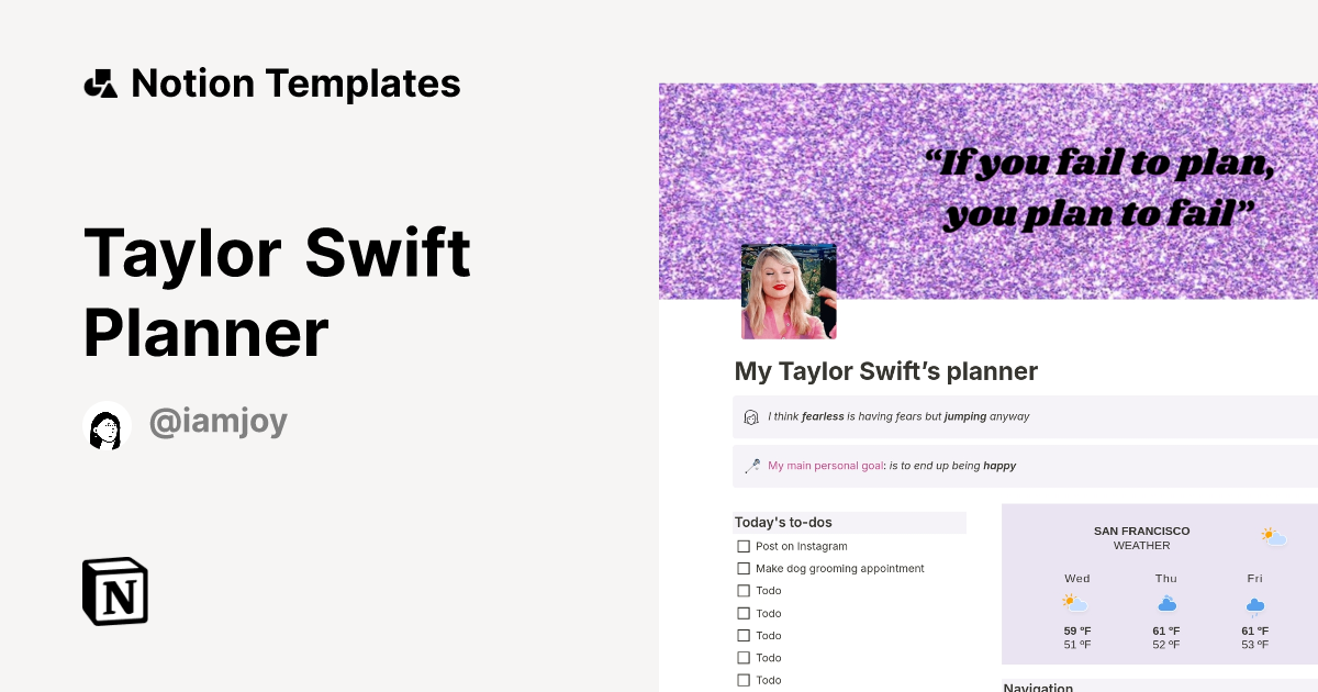Taylor Swift Planner Template by Joy | Notion Marketplace