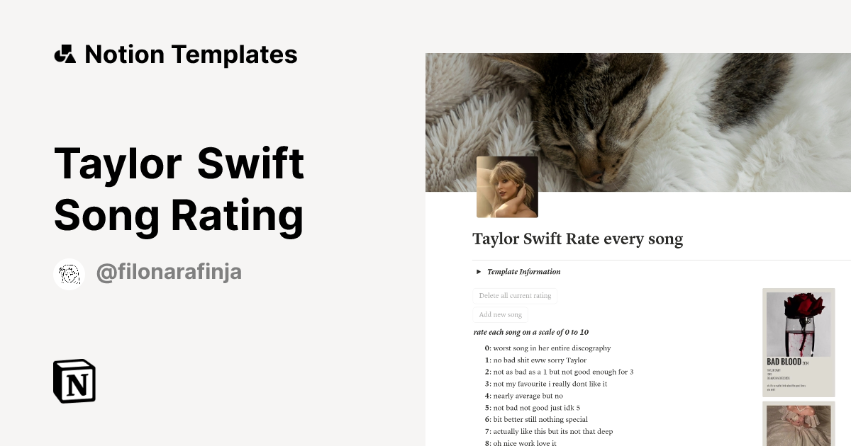 Taylor Swift Song Rating Template | Notion Marketplace