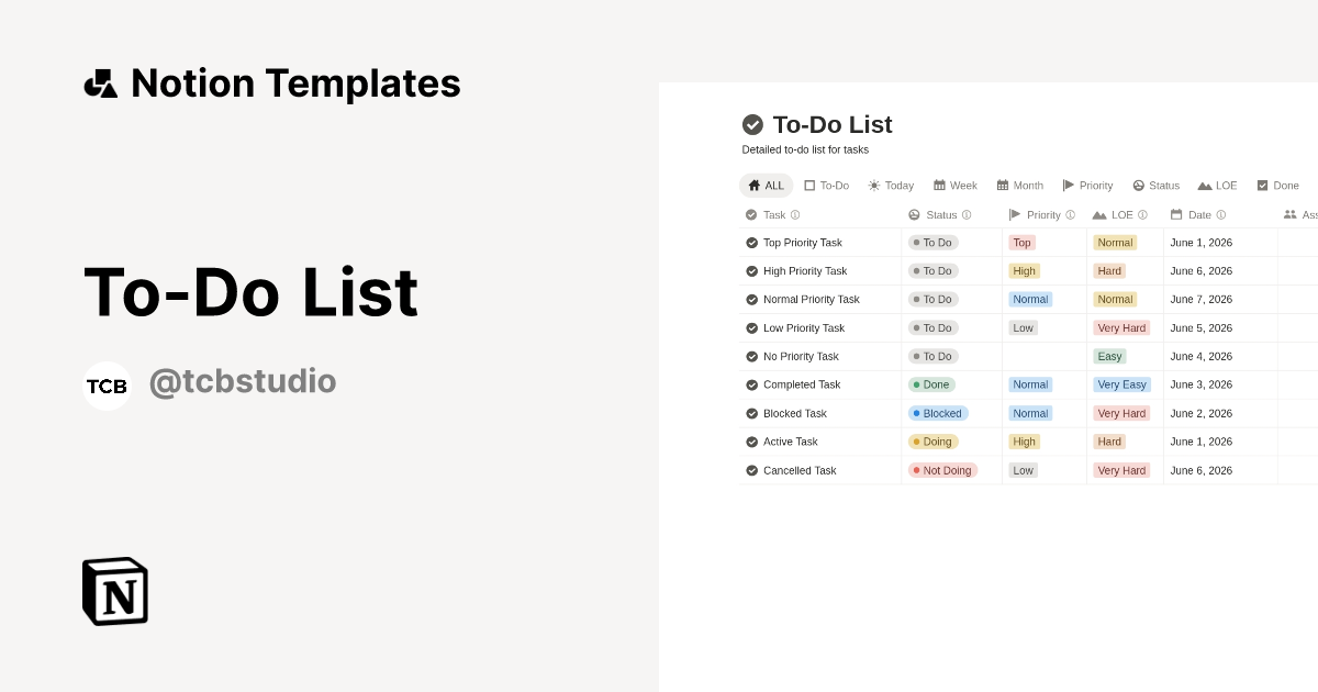 To-Do List Template by TCB Studio | Notion Marketplace